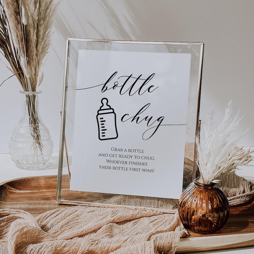 Bottle Chug Baby Shower Game Printable Drink Game Baby Chug Sign Baby ...