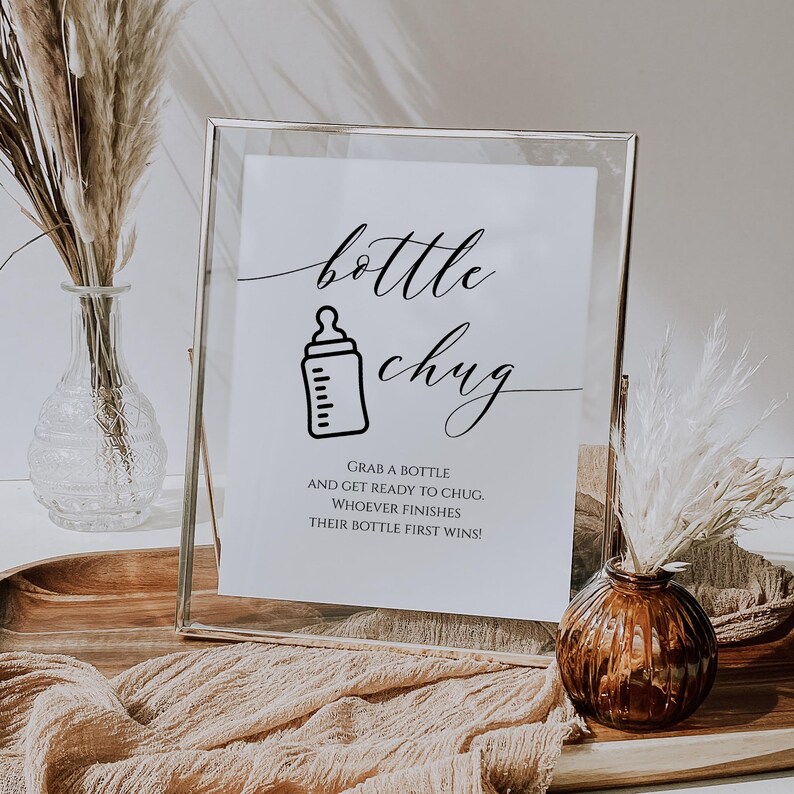 Bottle Chug Baby Shower Game Printable Drink Game Baby Chug Sign Baby ...