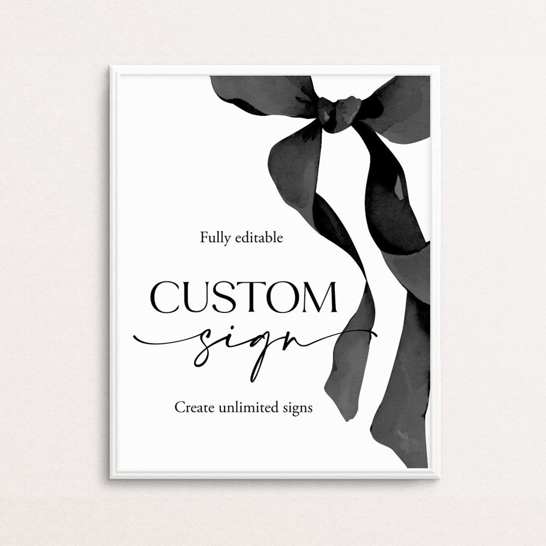 Editable Custom Sign for Bridal Shower Bow Birthday Sign Personalized ...