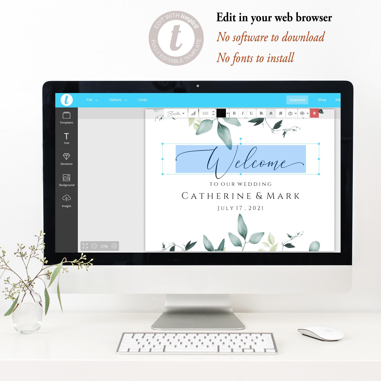 Eucalyptus Welcome Sign Template, Instant Download, Editable Greenery ...