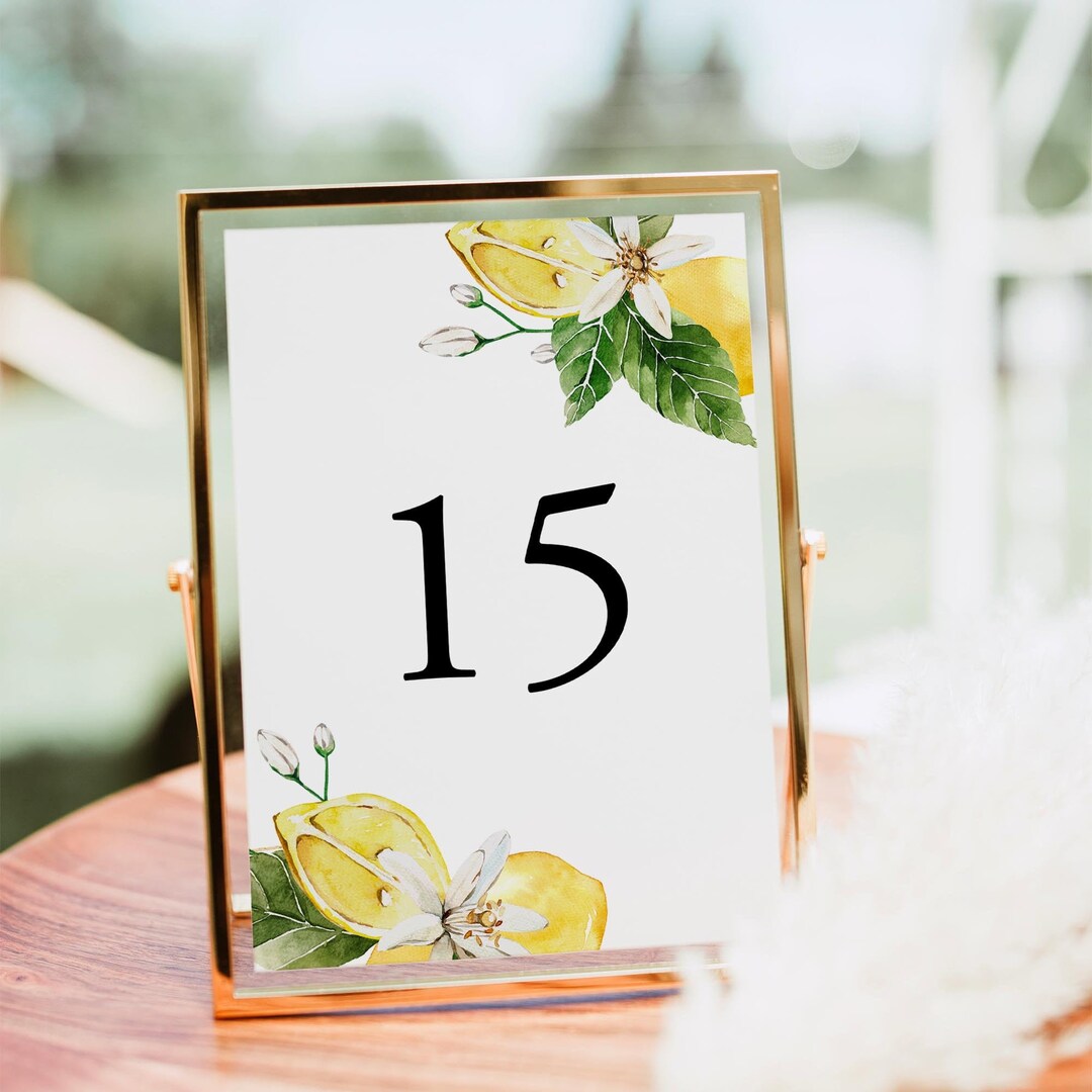 Lemon Table Number Template, Instant Download, Editable Table Numbers ...