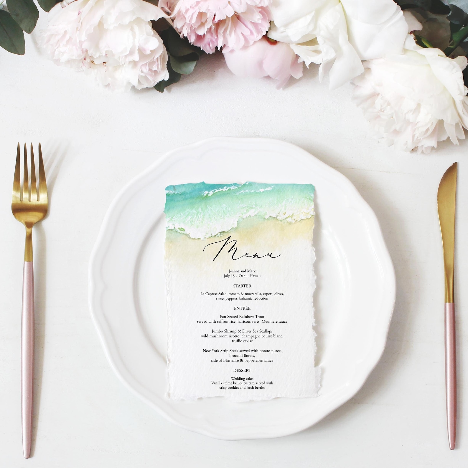 Seashore Wedding Menu Template, Beach Bridal Shower Menu Cards ...