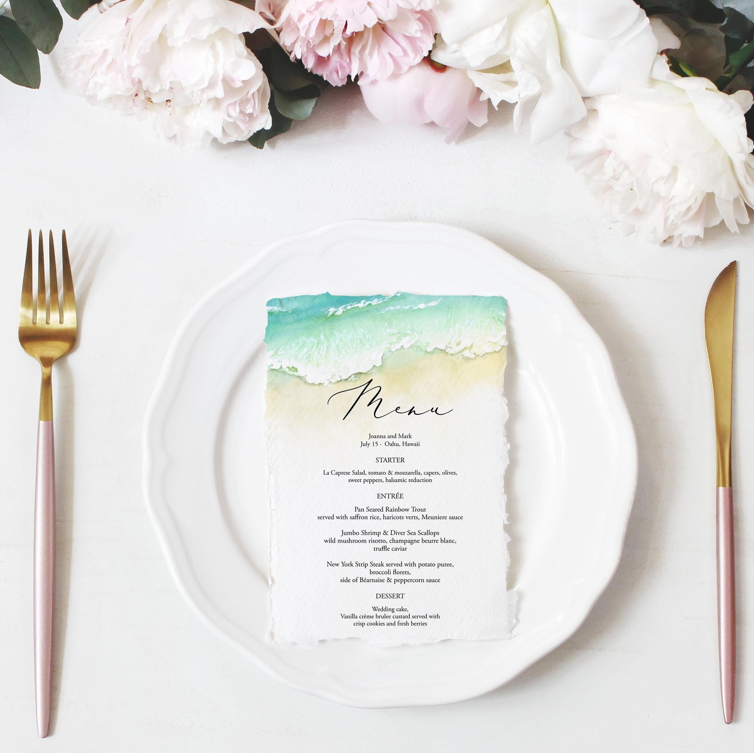 Seashore Wedding Menu Template, Beach Bridal Shower Menu Cards ...