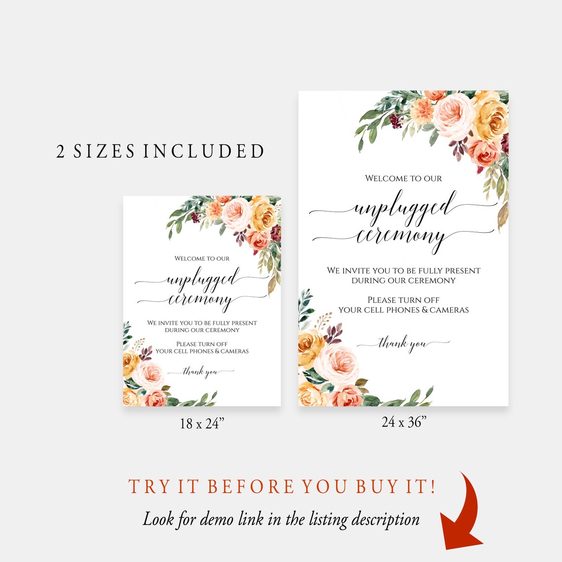 Unplugged Ceremony Sign Template Instant Download Unplugged | Etsy