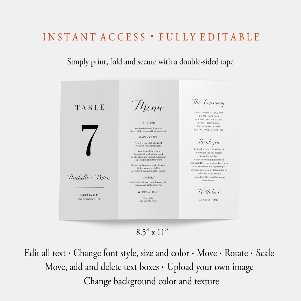 Tri-fold Table Number Template Instant Download Editable - Etsy Canada