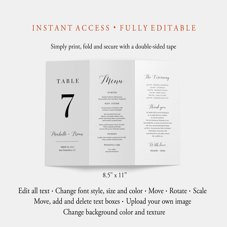 Tri-fold Table Number Template Instant Download Editable - Etsy Canada