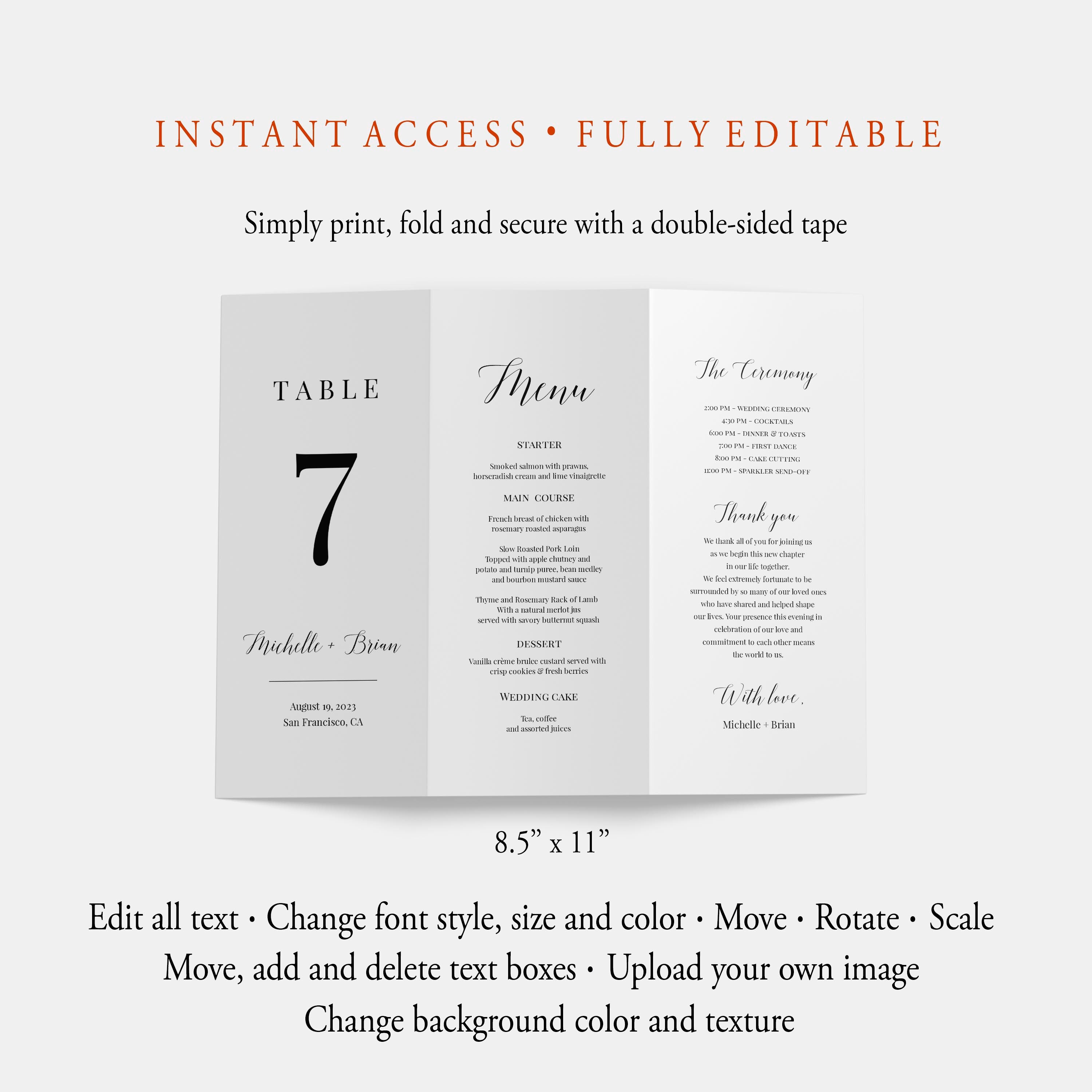 Tri-fold Table Number Template Instant Download Editable - Etsy Canada