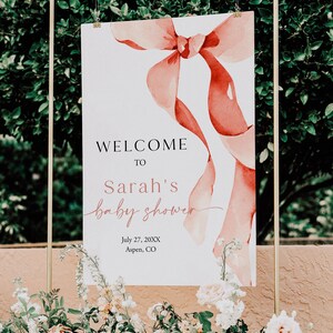 Bow Welcome Sign for Baby Shower Girl Editable Welcome Sign Ribbon ...