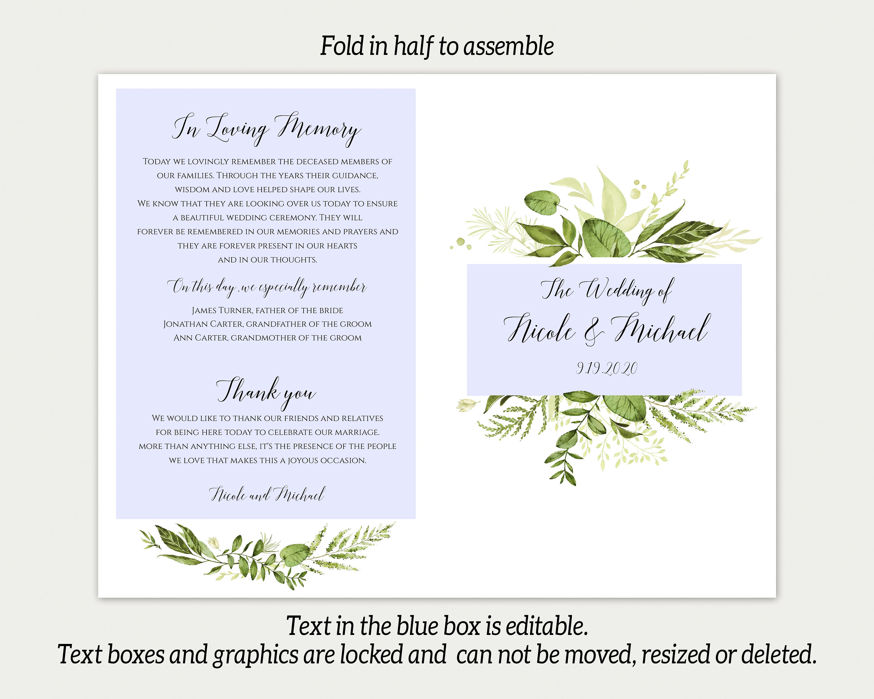 Folded Wedding Program Template Folded Ceremony Template - Etsy