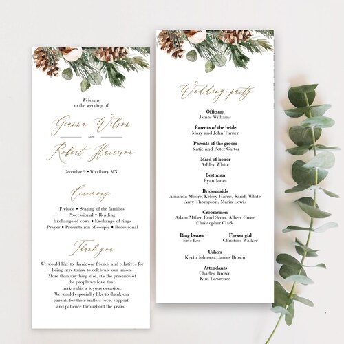 Winter Pine Wedding Program Template Printable Evergreen - Etsy