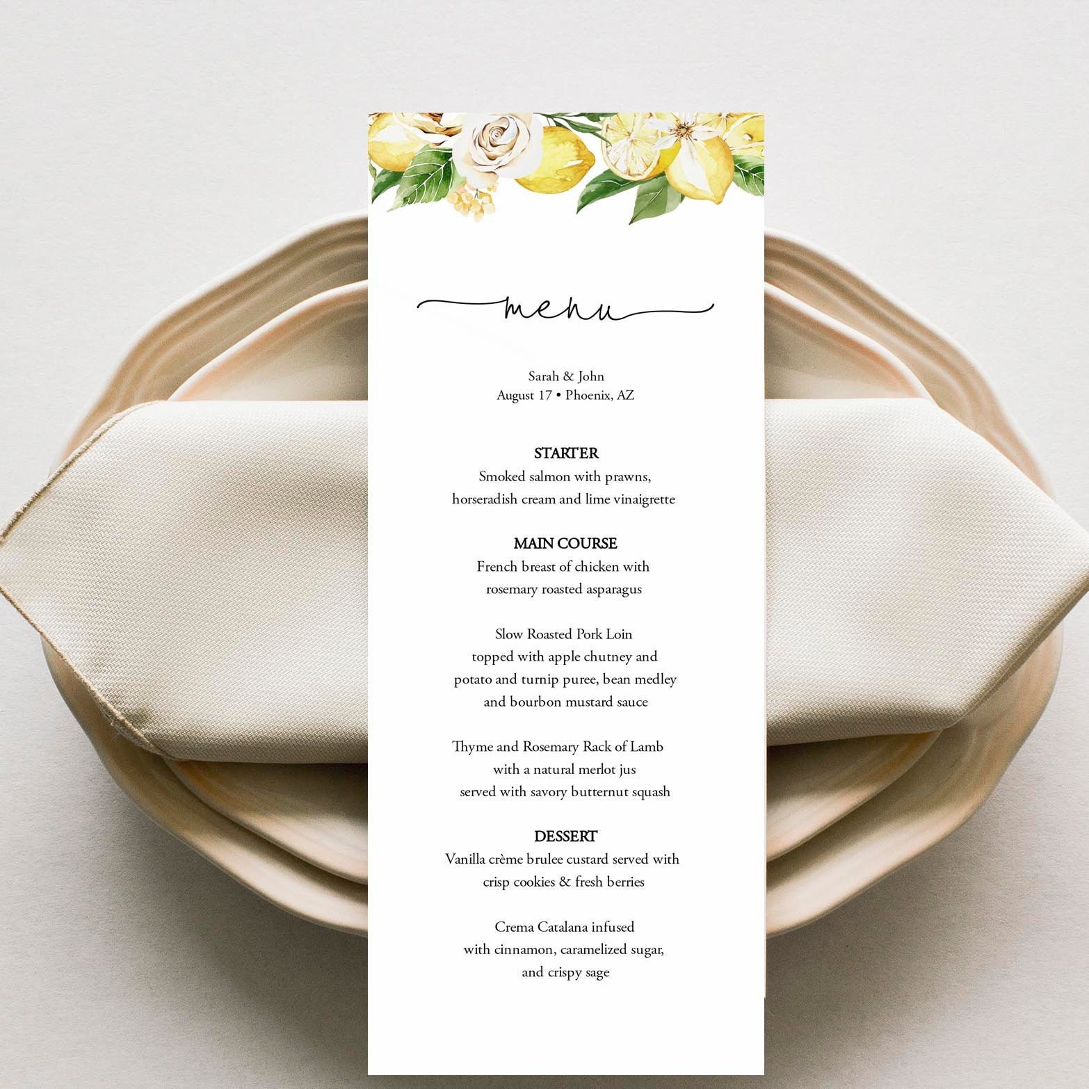 Lemon Wedding Menu Template Instant Download Editable Citrus - Etsy