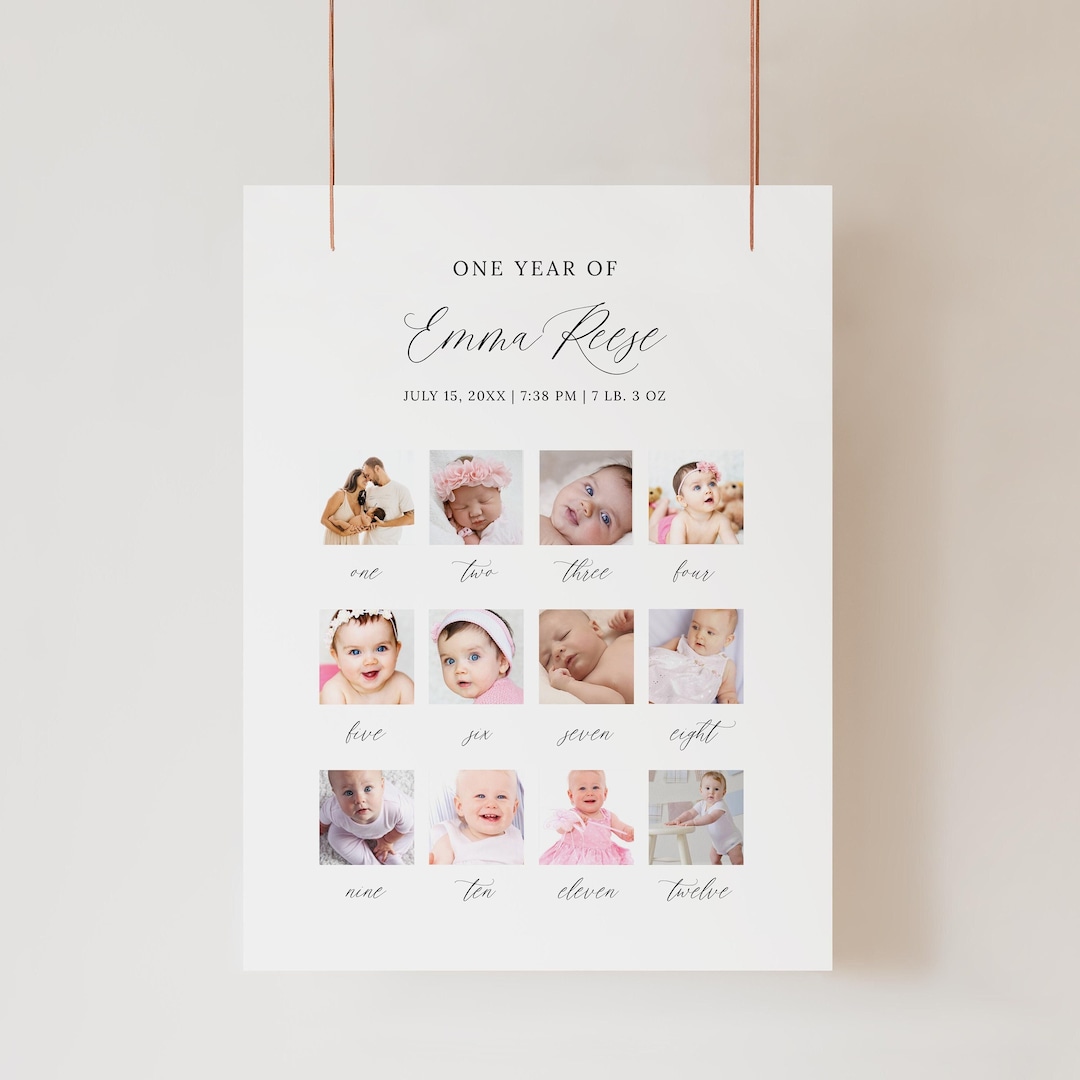 First Birthday Photo Sign Template, Editable 1st Birthday Photo Poster ...