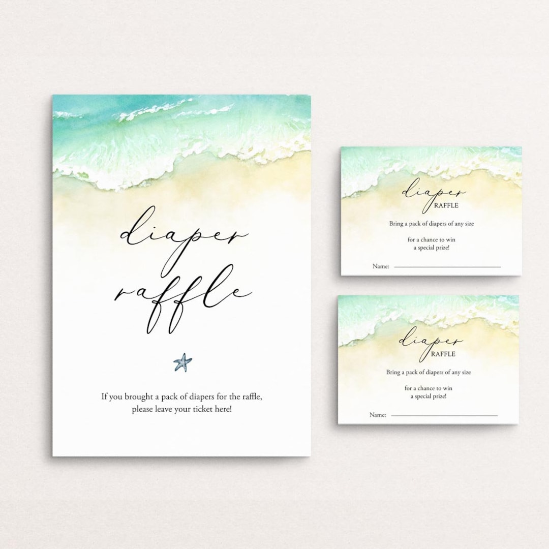 Beach Diaper Raffle Tickets and Sign, Seashore Diaper Raffle, Printable ...