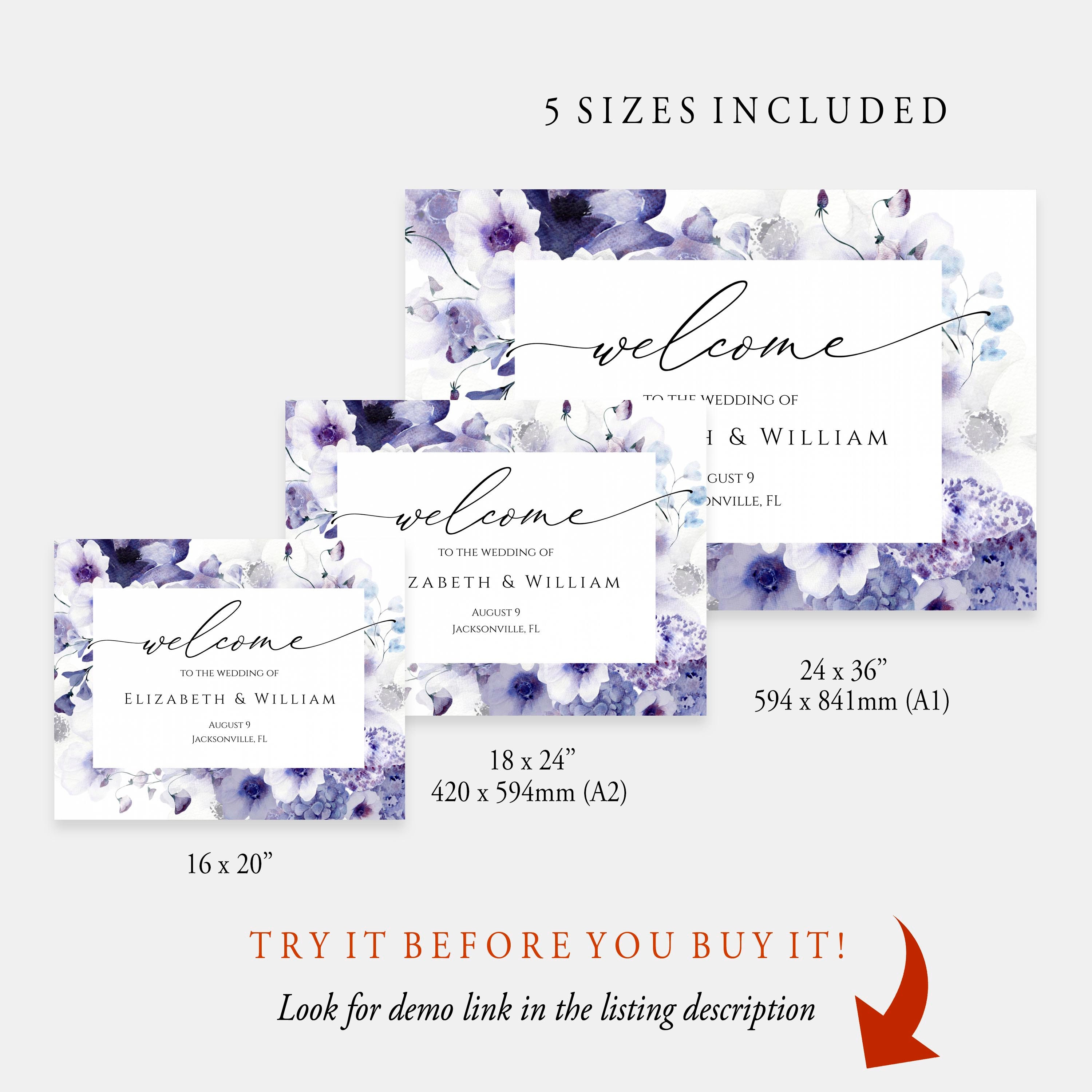 Purple Welcome Sign Template, Wedding Welcome Sign Download, Violet ...