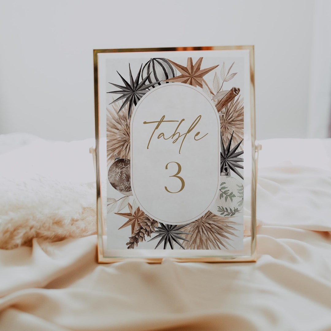 Holiday Table Number Template Winter Table Number Boho Christmas ...