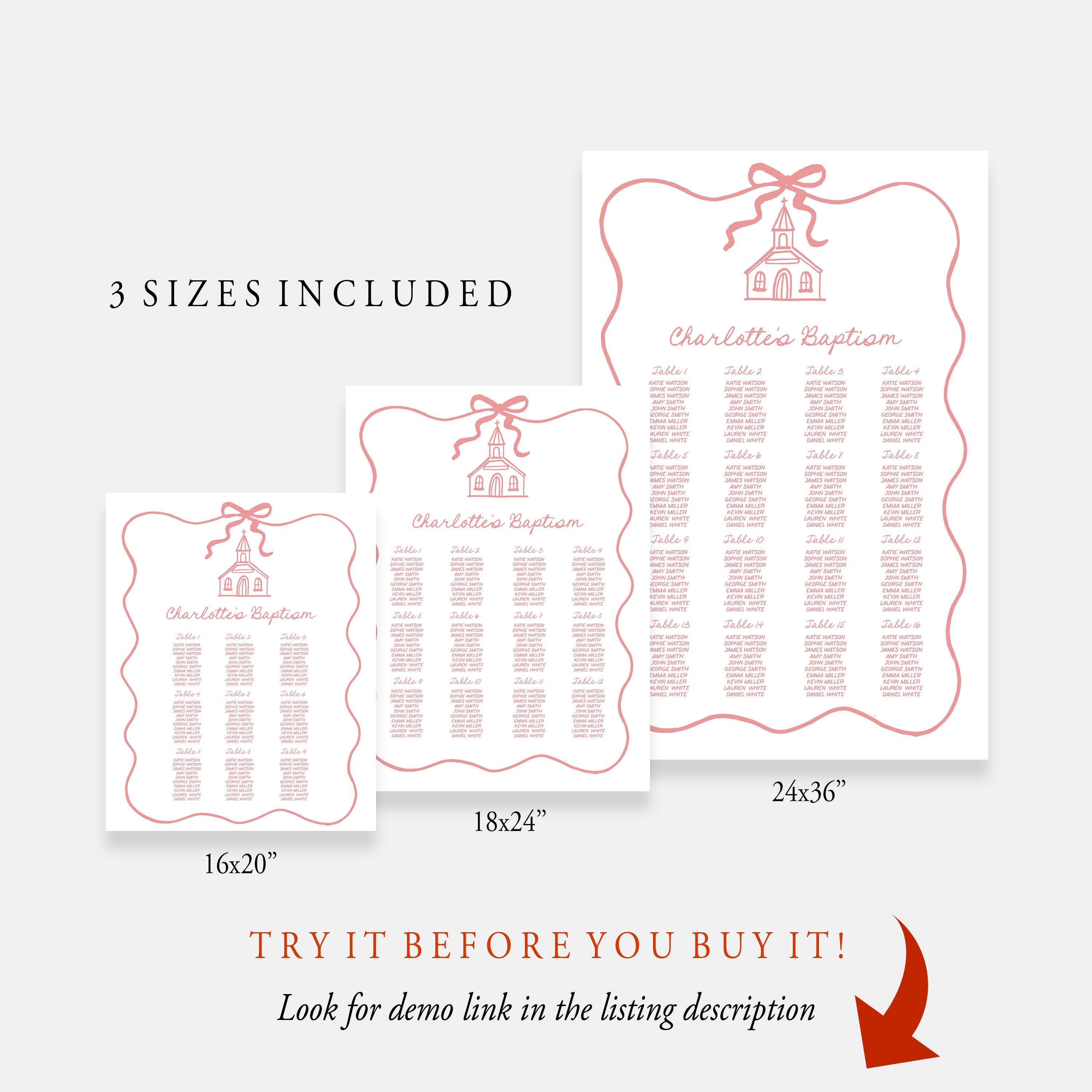 Hand Drawn Baptism Seating Chart Boy Editable Template Whimsical ...
