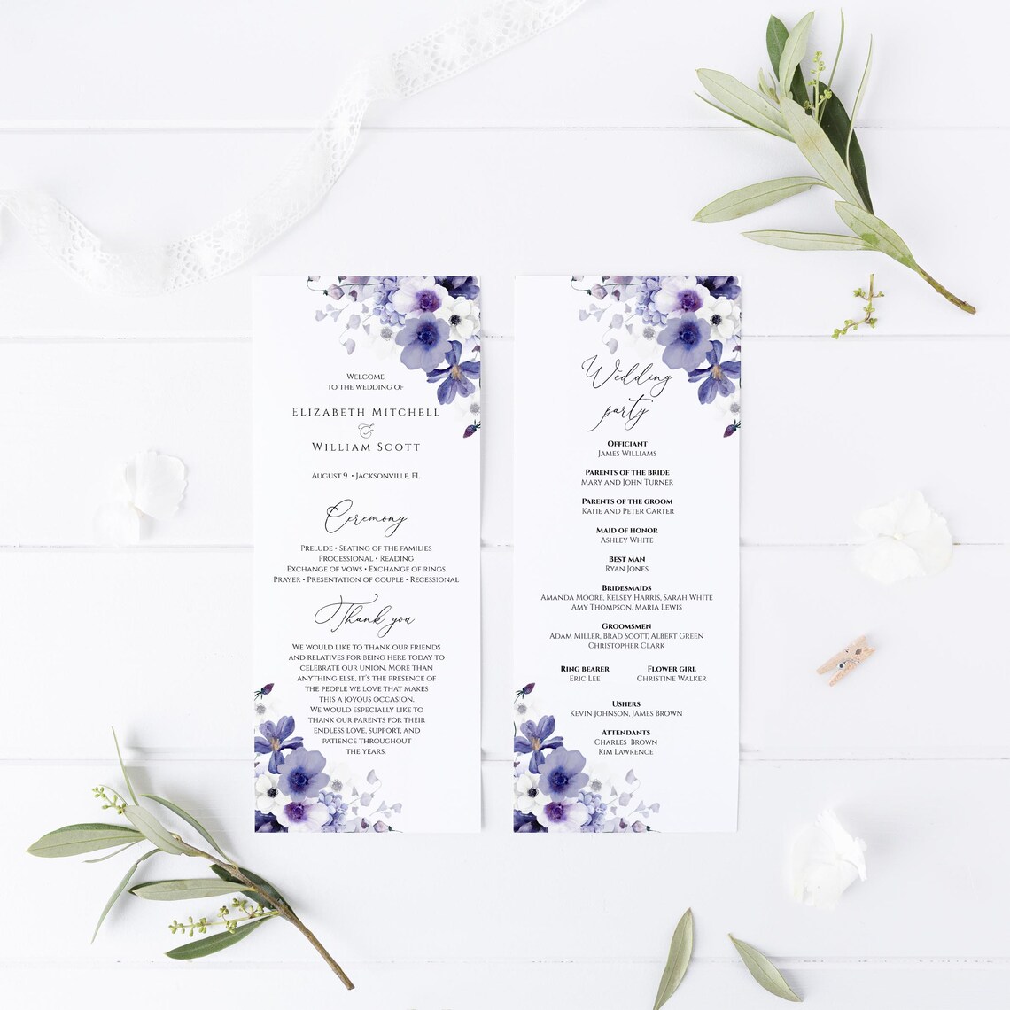 Purple Wedding Program Template Anemone Ceremony Template - Etsy