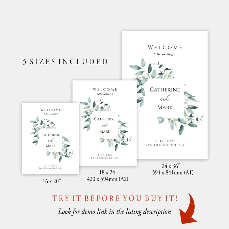 Eucalyptus Welcome Sign Template Instant Download Editable | Etsy