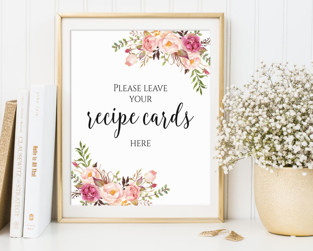 Recipe Card Sign Recipe Card Drop Sign Bridal Shower Recipe - Etsy