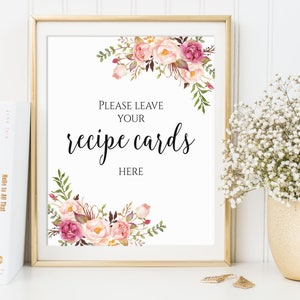 Recipe Card Sign Recipe Card Drop Sign Bridal Shower Recipe - Etsy