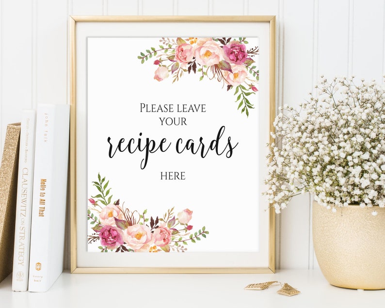 Recipe Card Sign Recipe Card Drop Sign Bridal Shower Recipe - Etsy