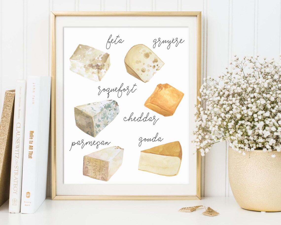 Cheese Varieties Watercolor Cheese Print Cheese - Etsy