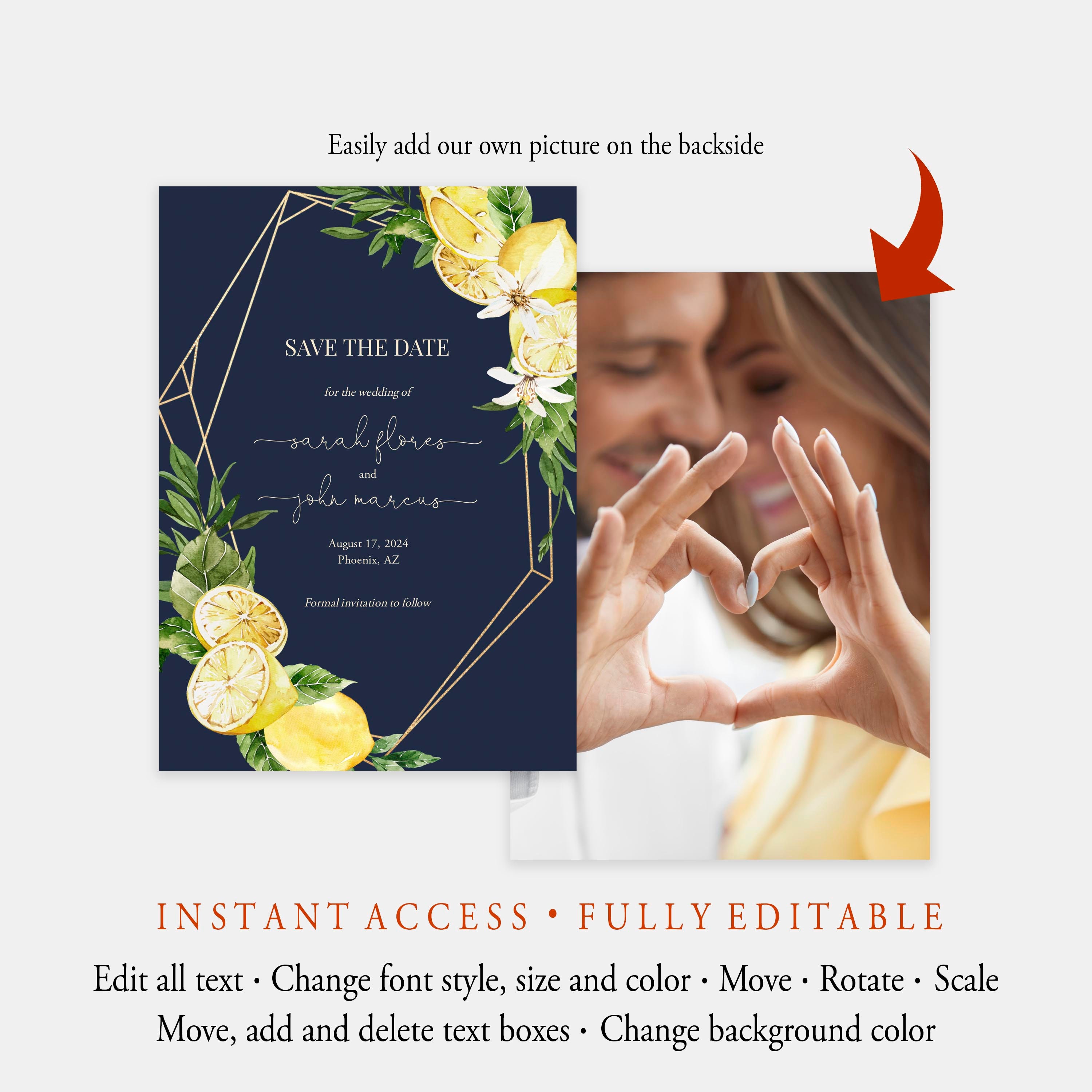Lemon Save The Date Template Instant Download Citrus Save | Etsy