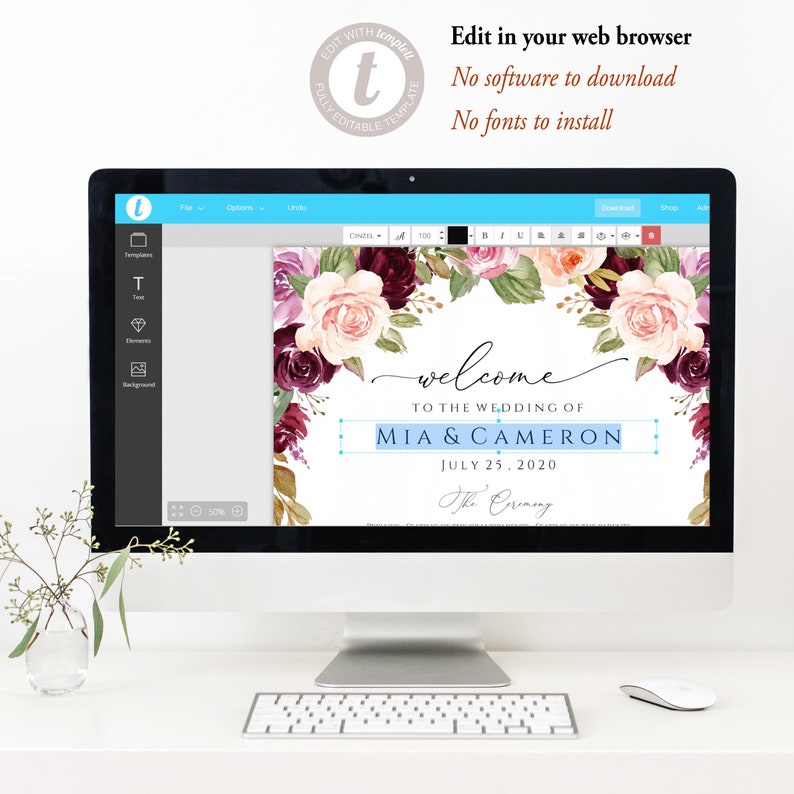 Boho Wedding Program Board Large Wedding Program Template | Etsy