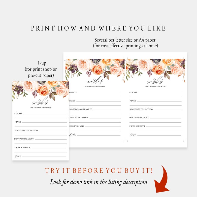 Editable Wedding Advice Card Printable Wishes For The Bride | Etsy