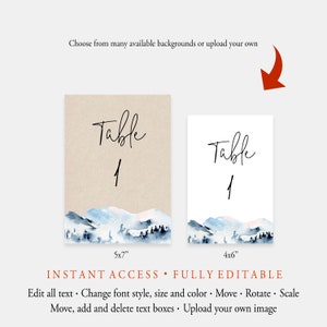 Mountain Table Numbers, Outdoor Dinner Numbers, Printable Wedding Table ...