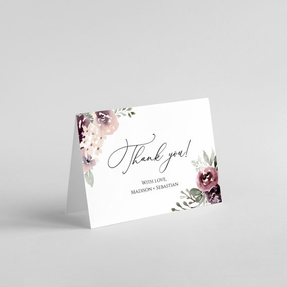 Purple Thank You Card Fully Editable Folded Thank You Note - Etsy