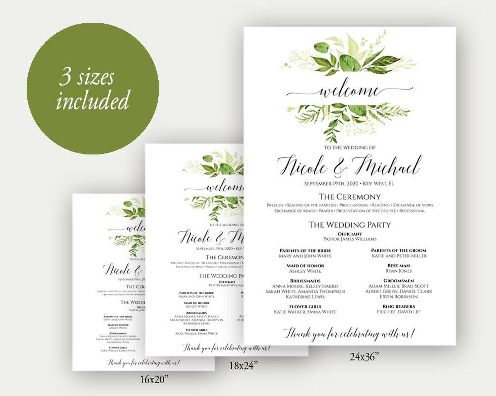 Wedding Program Poster Large Wedding Program Wedding Poster | Etsy