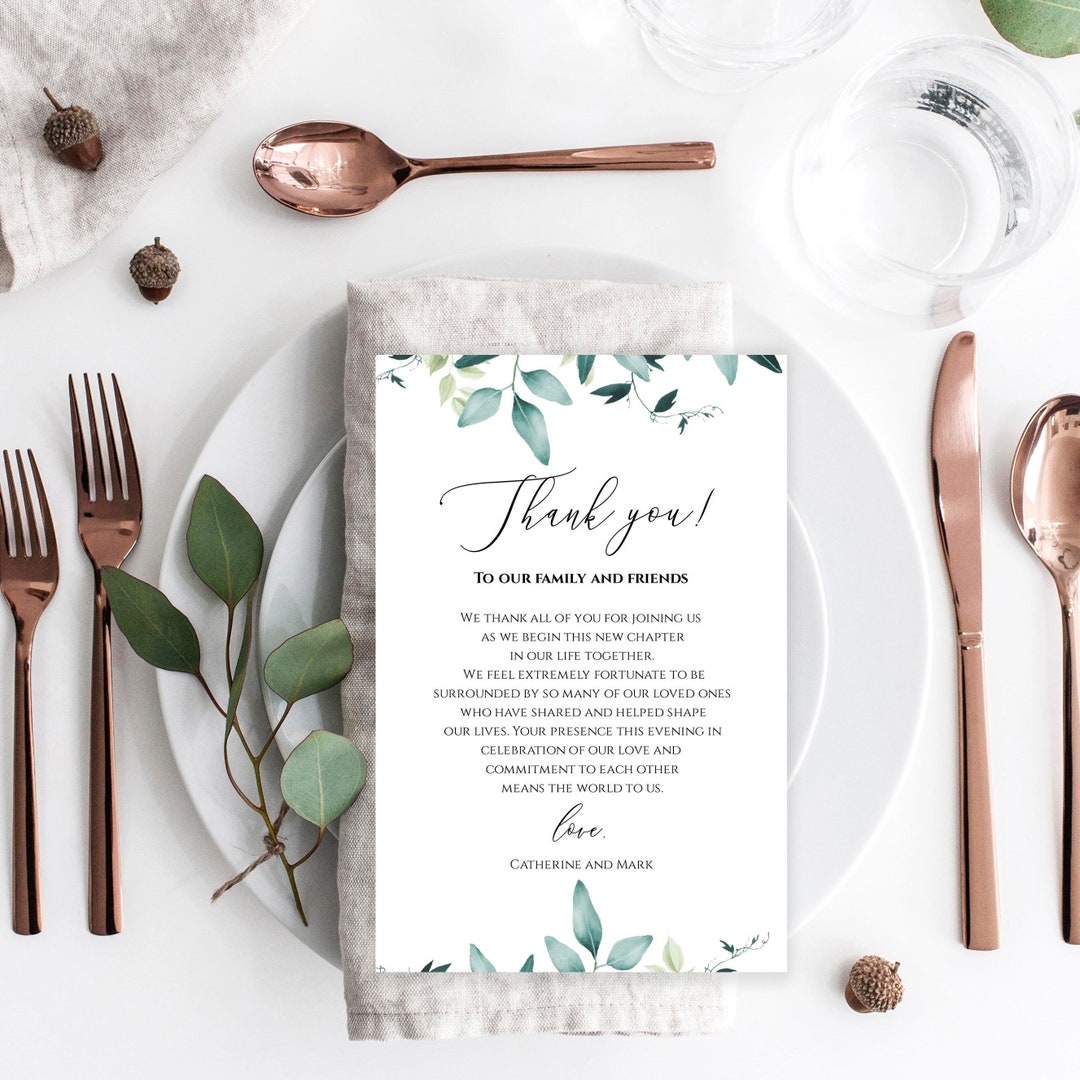 Eucalyptus Thank You Card Template, Greenery Napkin Thank You Note ...