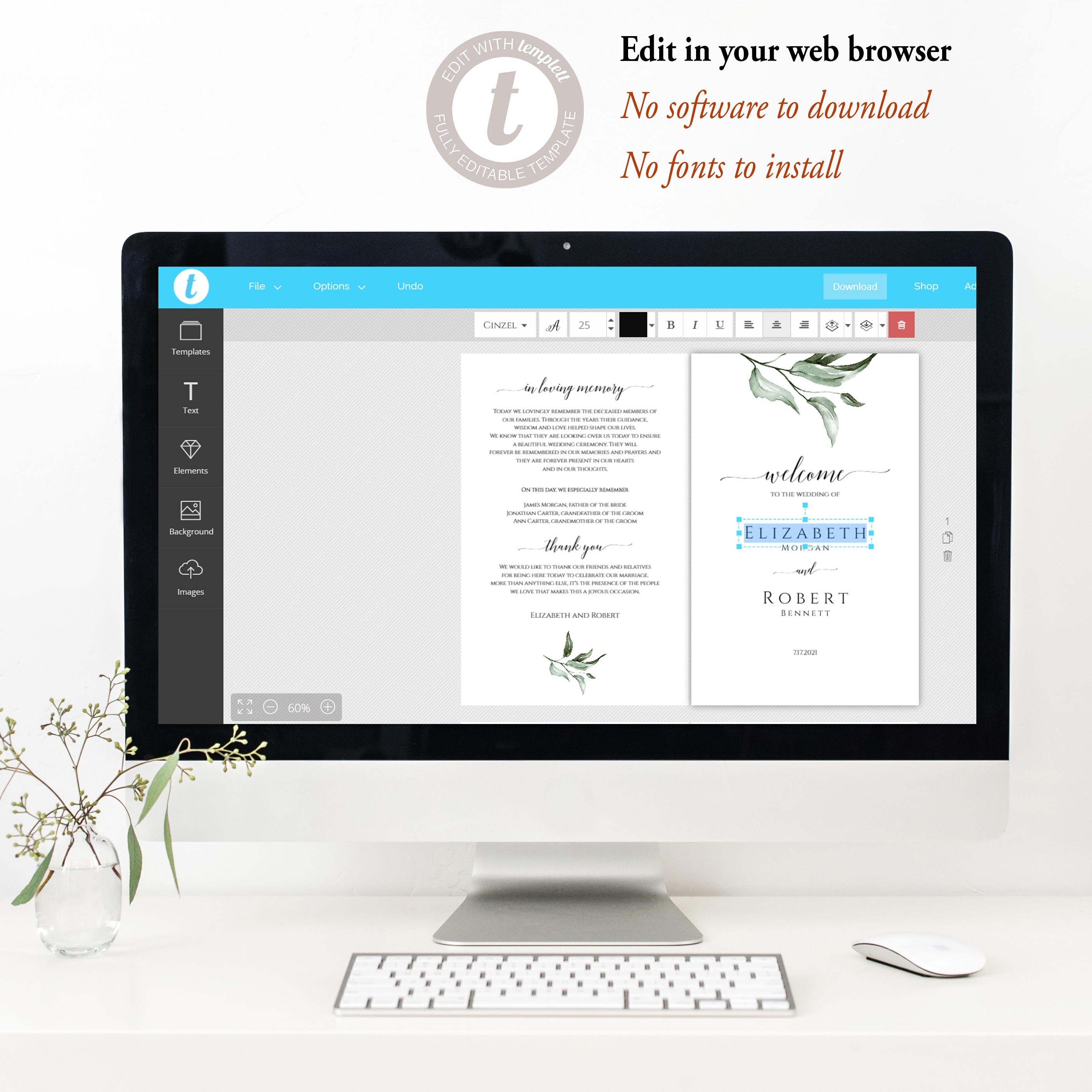 Folded Wedding Program Template Fully Editable Folded - Etsy