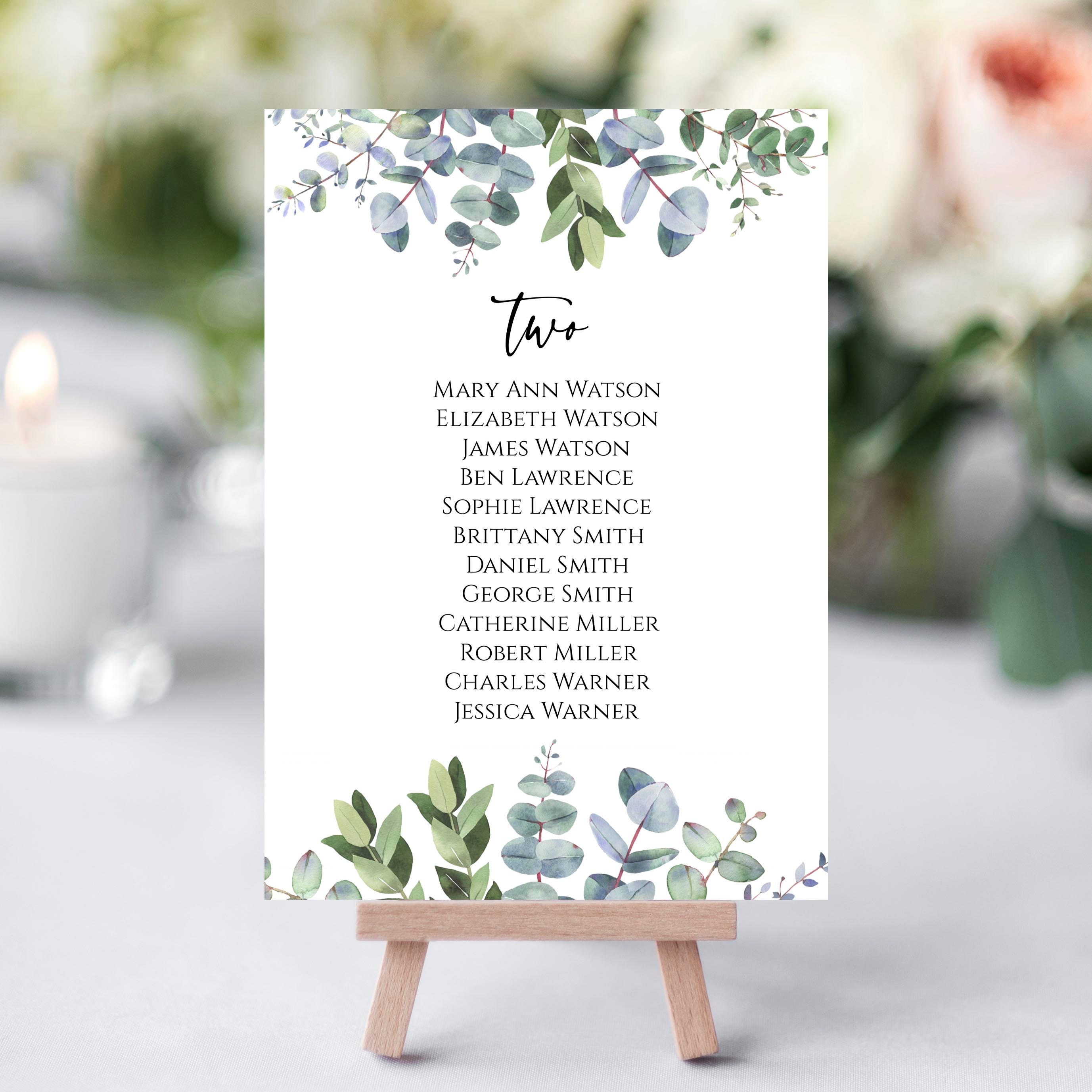 Eucalyptus Seating Chart Template Editable Seating Cards - Etsy
