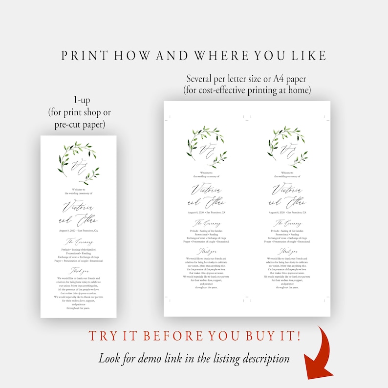 Wedding Program Template Fully Editable Printable Ceremony | Etsy