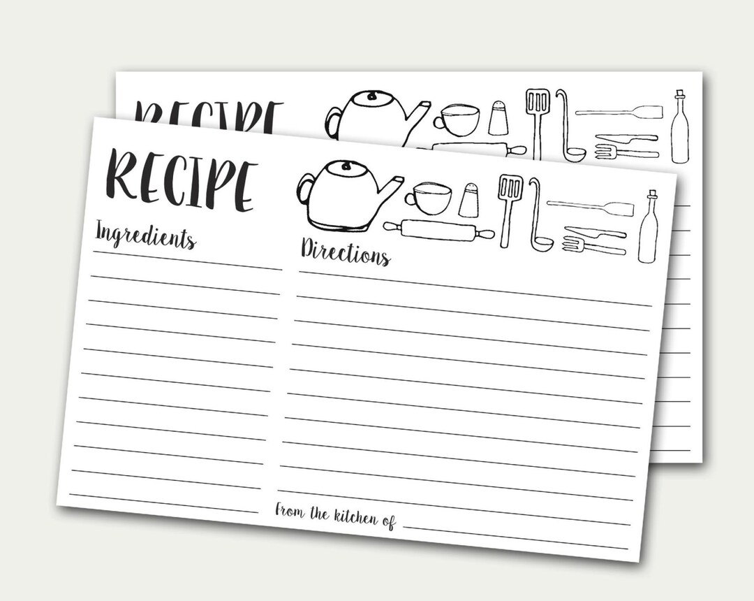 Recipe Cards, Printable Recipe Card, Doodles Recipe Card, DIY Recipe ...