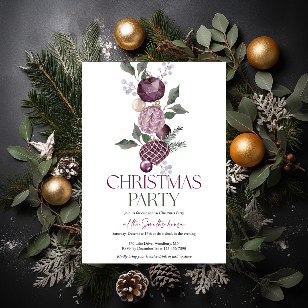 Holiday Dinner Invitation Template Christmas Party Invitation Printable Boho Xmas Dinner ...