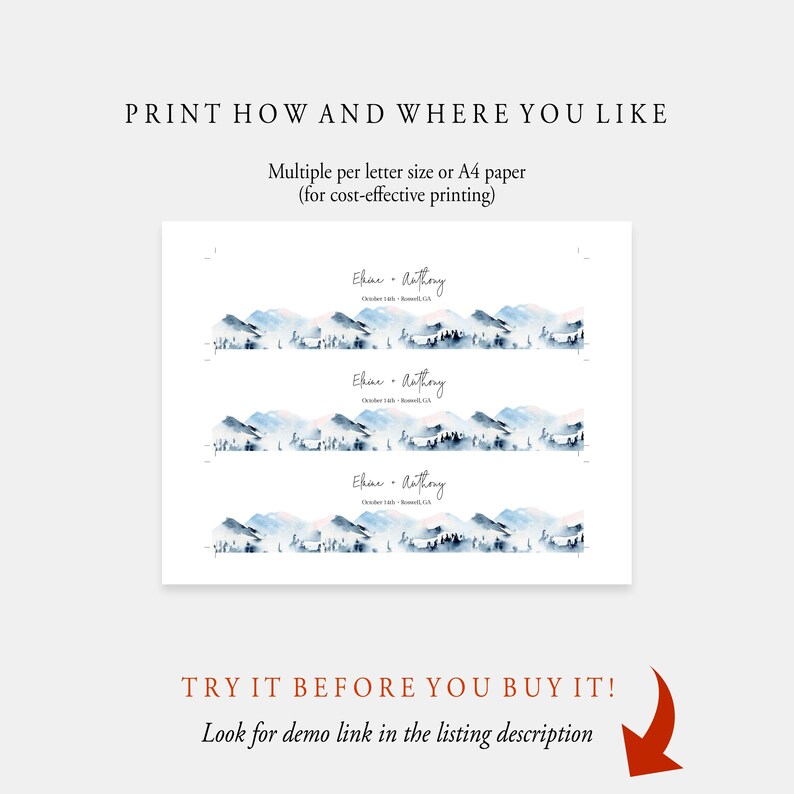 Mountains Water Bottle Label Template Wilderness Wedding | Etsy