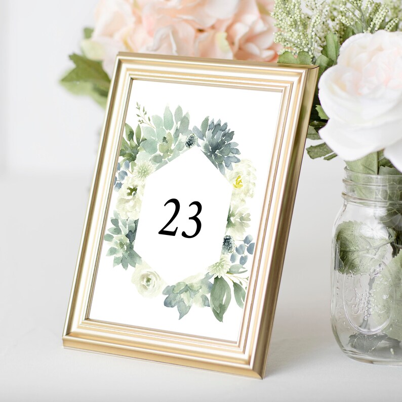 Succulent Table Number Template Instant Download Wedding | Etsy
