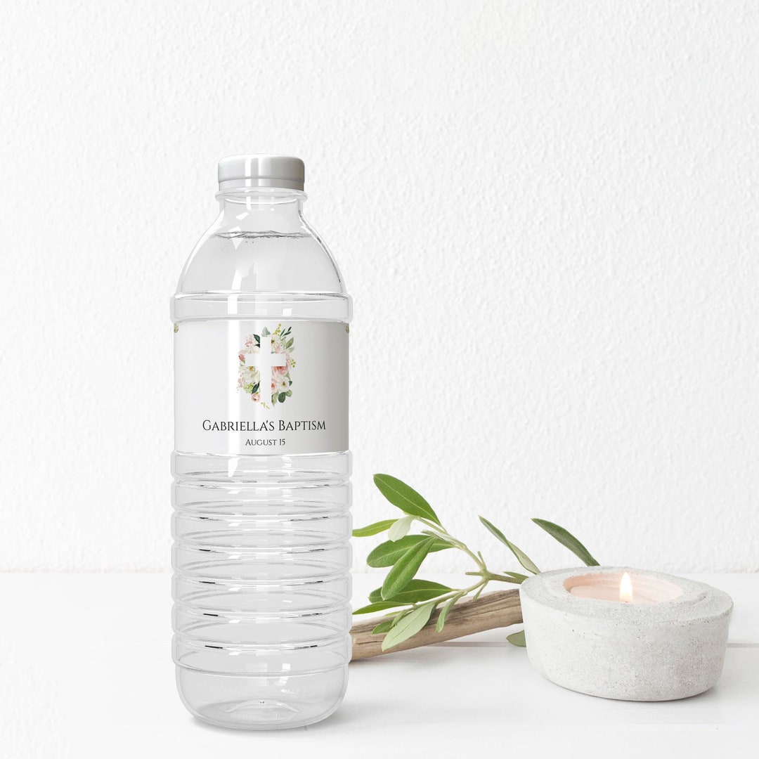 Baptism Water Bottle Label Template Download, Editable Girl Baptism ...