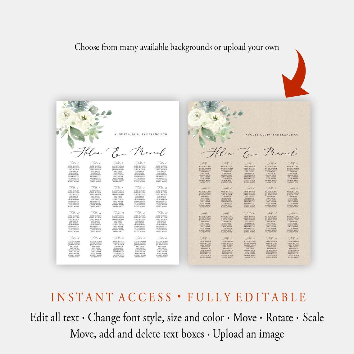 Wedding Seating Chart Template Fully Editable Wedding | Etsy