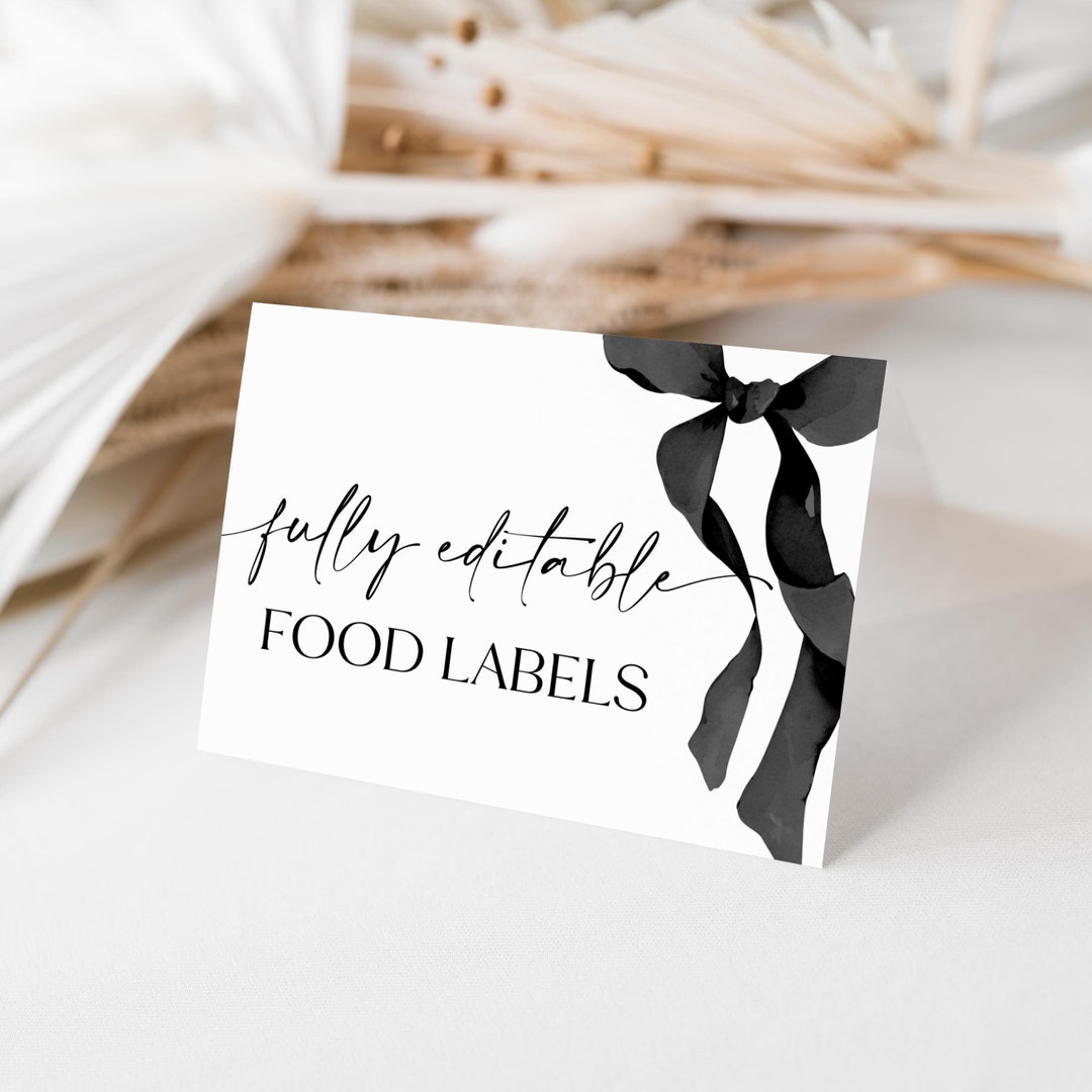 Bow Buffet Card Bow Bridal Shower Food Label Ribbon Birthday Food Card ...