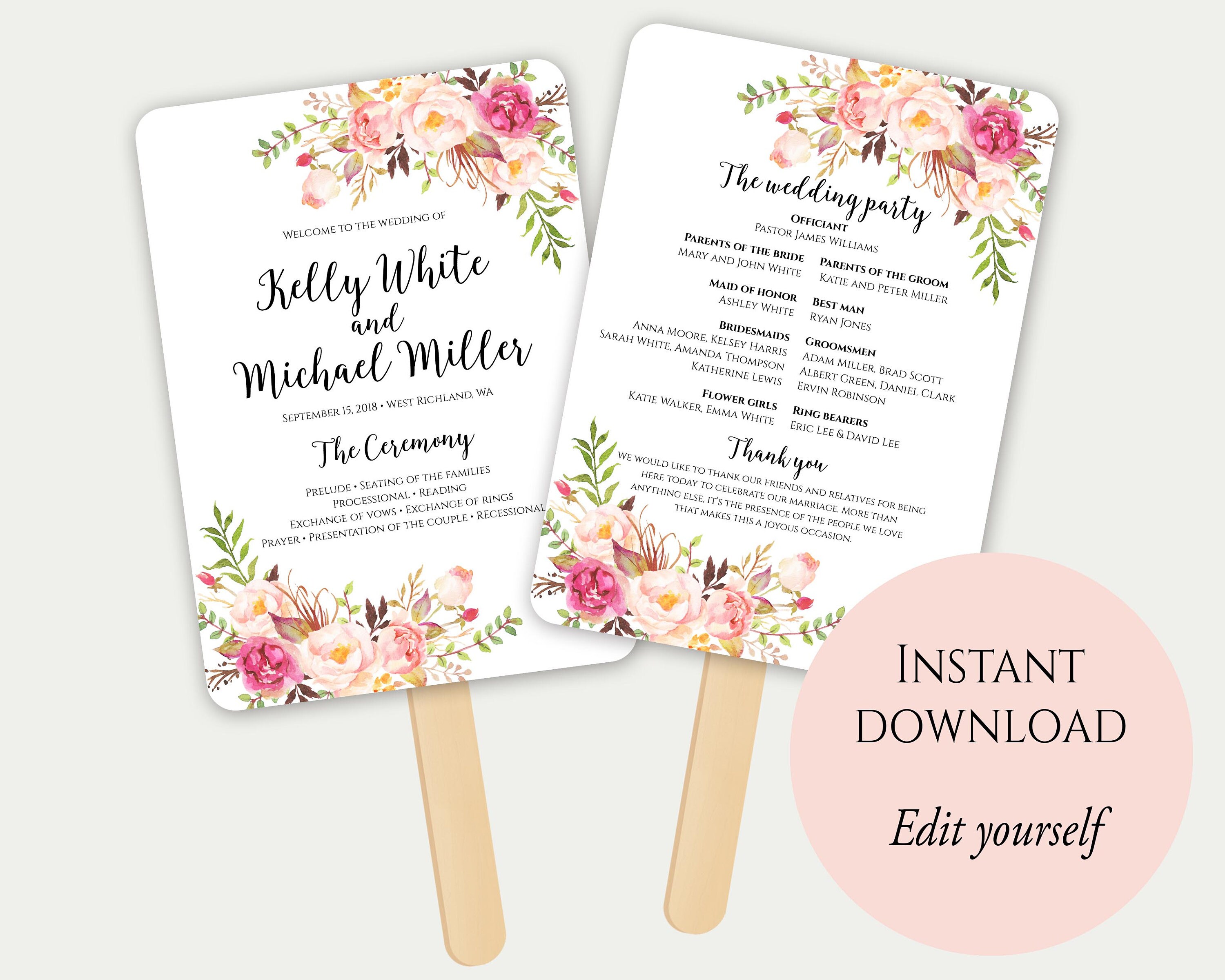 Fan Program Template Fan Wedding Program Ceremony Program - Etsy
