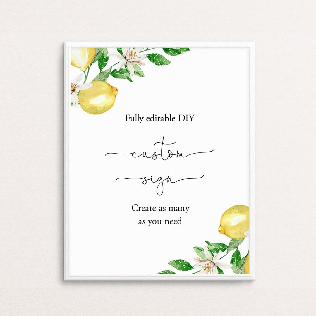 Custom Lemon Wedding Sign Template, Self-editable Sign, Printable ...
