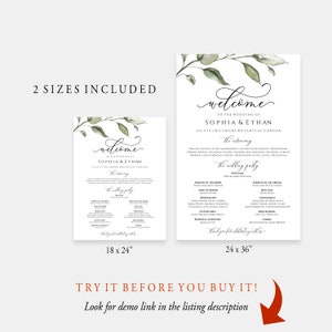 Printable Wedding Program Poster, Wedding Program Board Template ...
