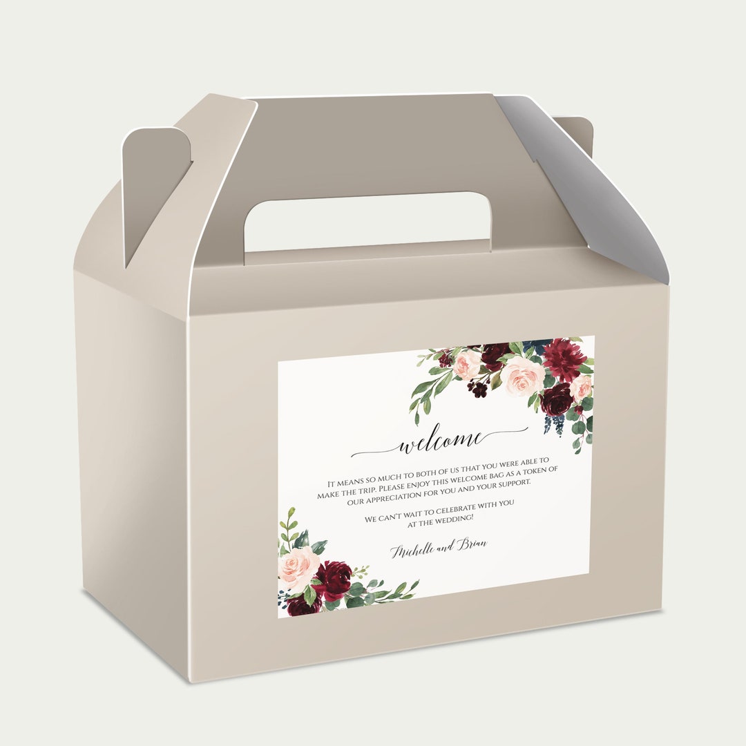 Welcome Bag Sticker, Welcome Bag Label, Gable Box Labels, Wedding ...