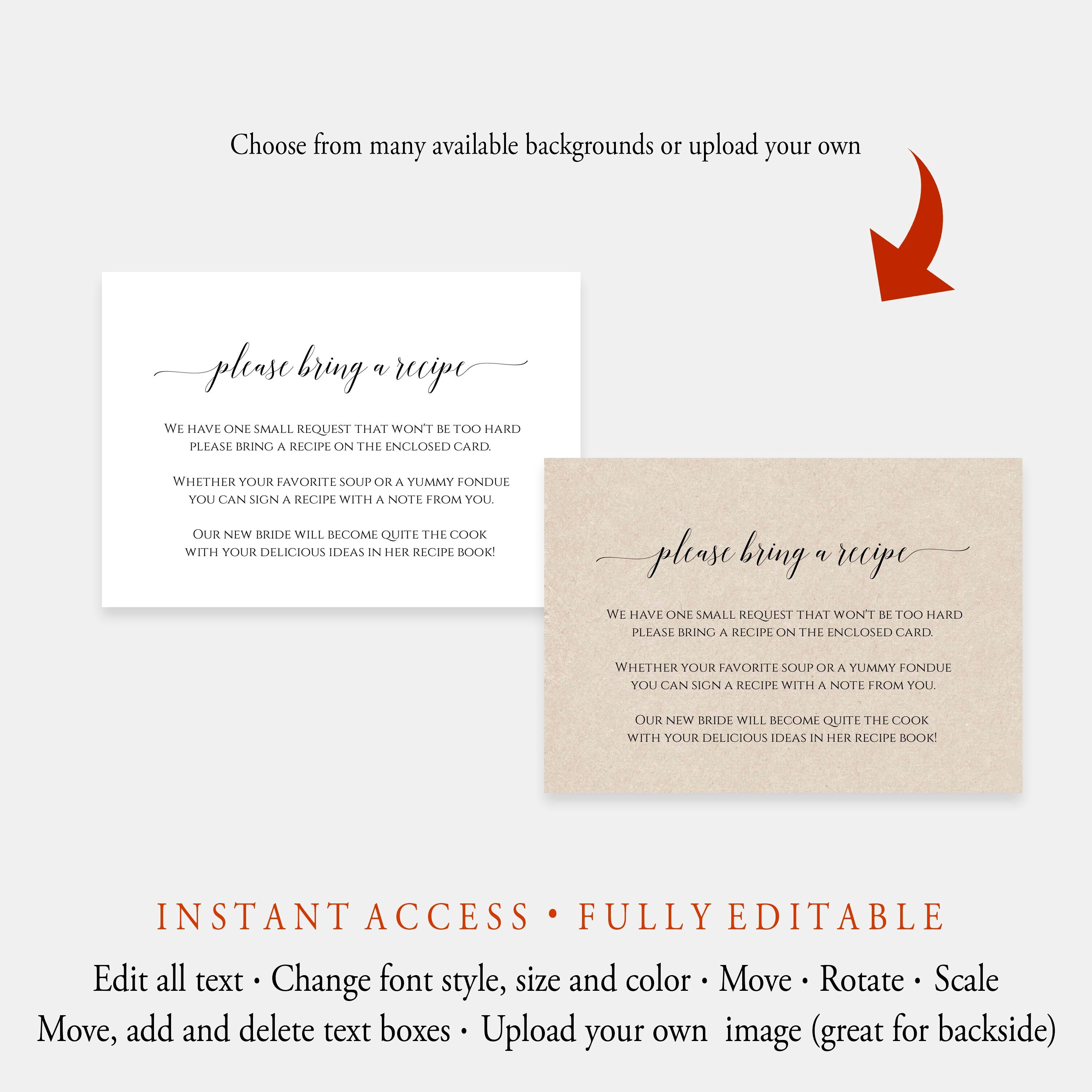 Editable Please Bring A Recipe Template, Instant Download, Bridal ...