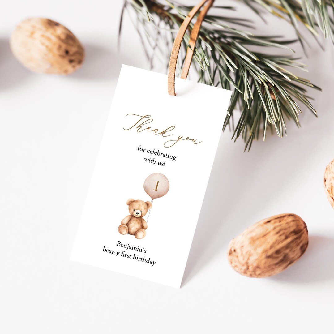 ANY AGE Bear Birthday Thank You Tag Template Printable Birthday Tag ...