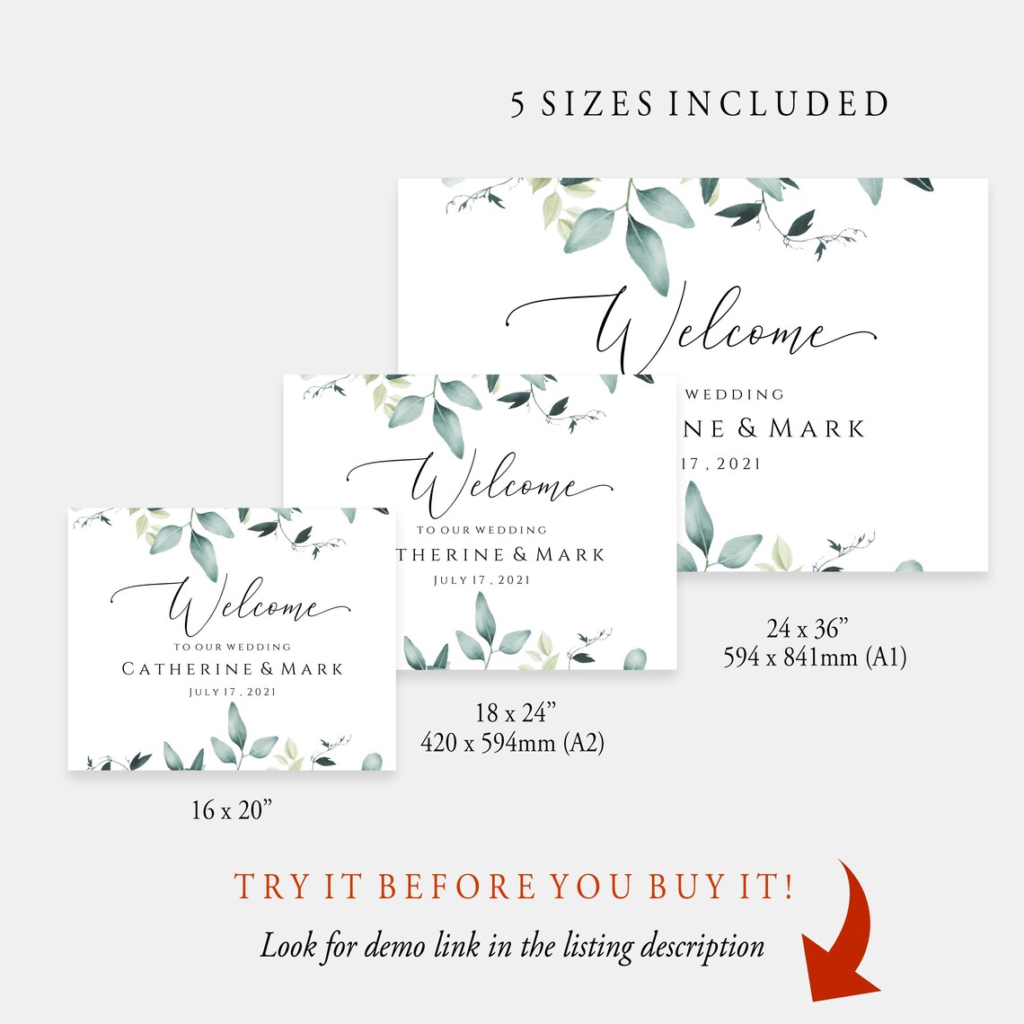Eucalyptus Welcome Sign Template Instant Download Editable | Etsy